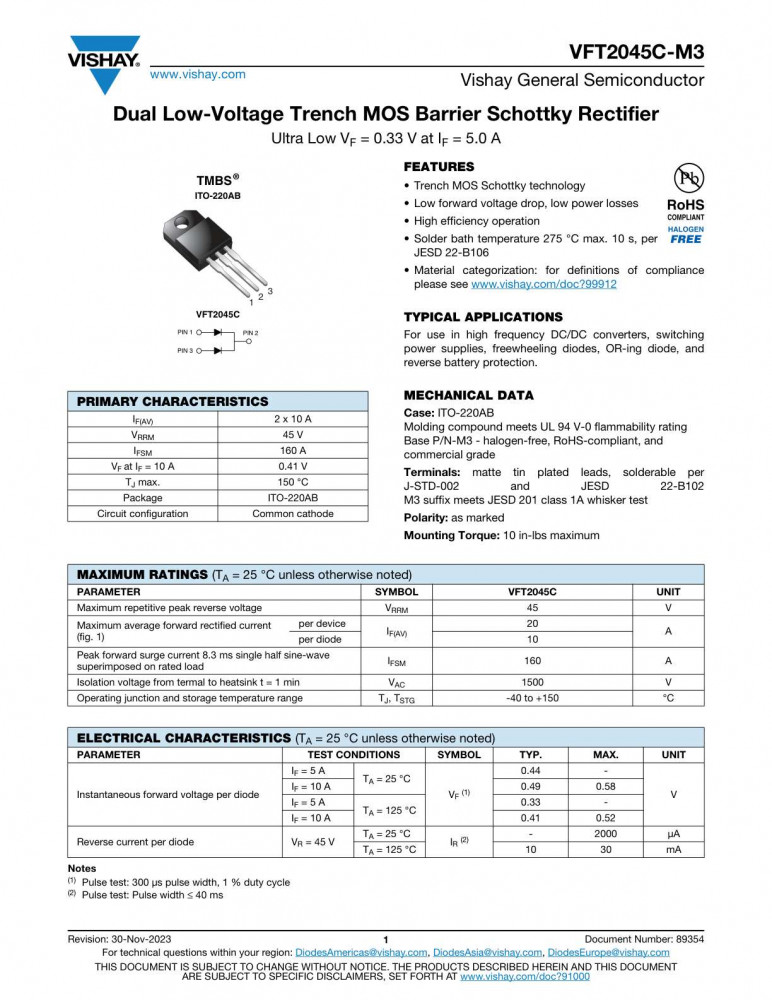 VFT2045C-M3/4W datasheet page 1