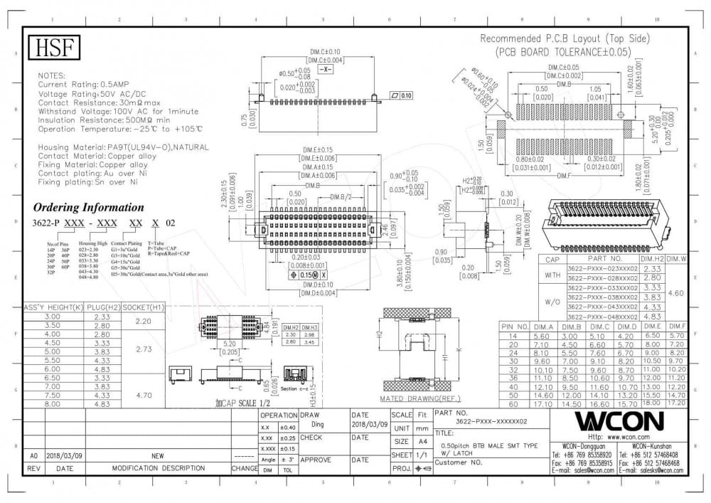 Wcon 3622-P040-023G1R02 technical document preview