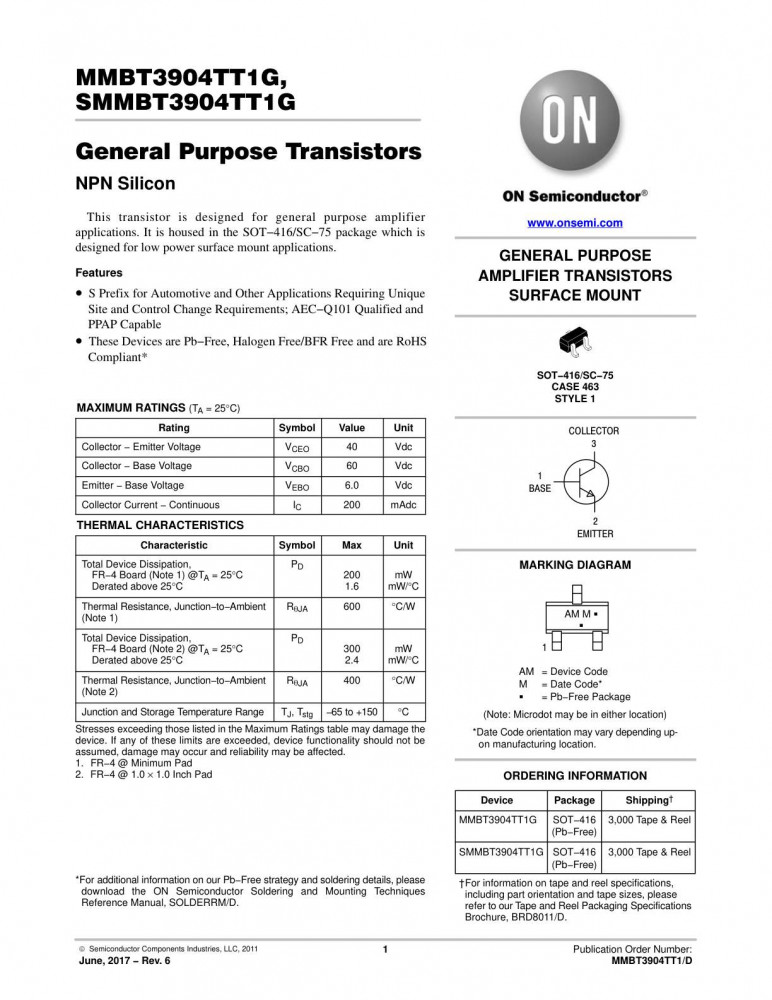 MMBT3904TT1G datasheet page 1