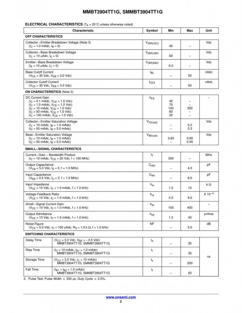 MMBT3904TT1G datasheet page 2