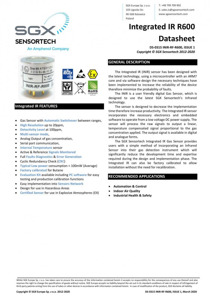 INIR-RF-R600 datasheet page 1