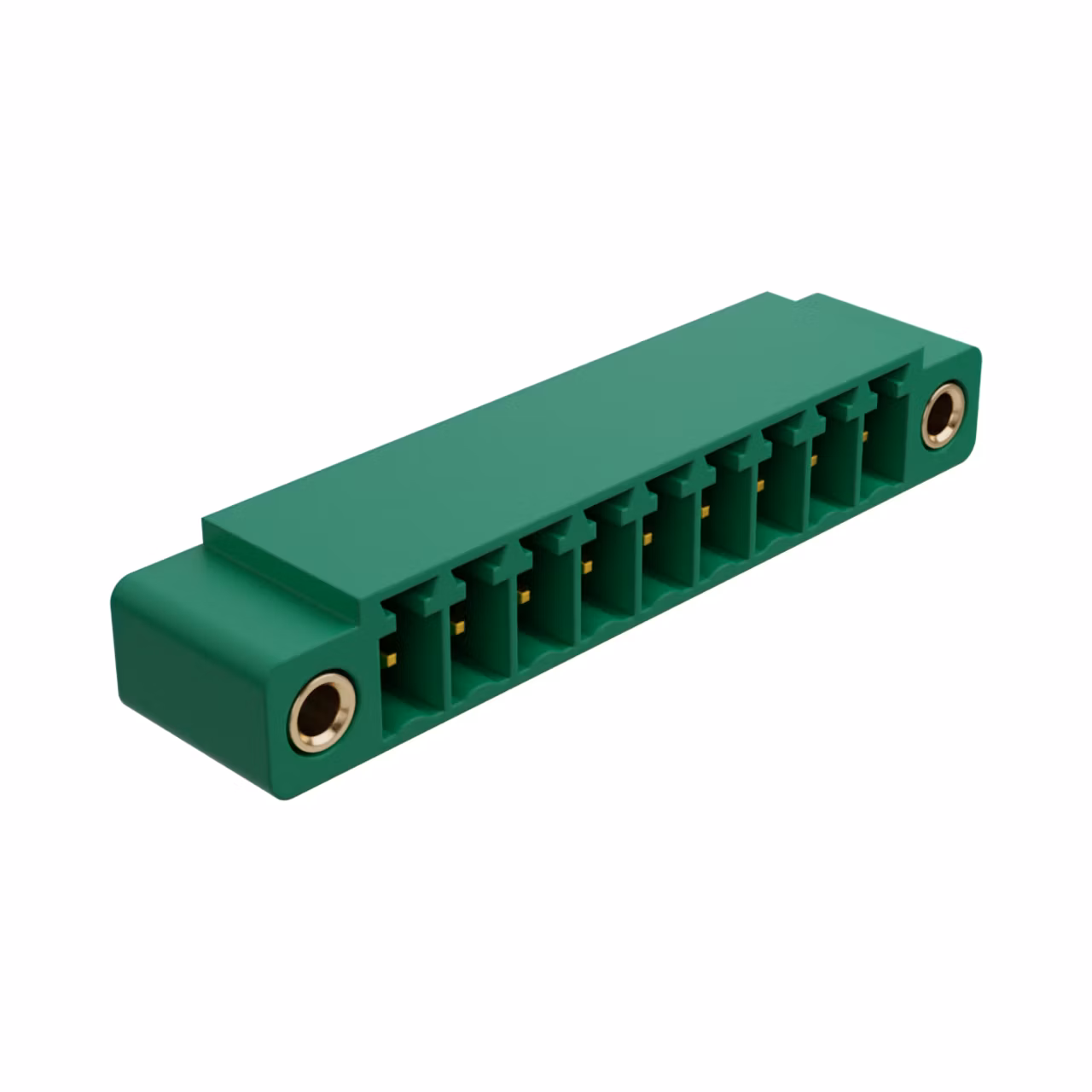 3.50mm Pitch Eurostyle Right-Angle PCB Header, with Threaded Retention Inserts, Green Housing, Gold (Au) Plated, 9 Circuits for sale