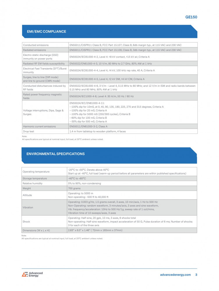 GE150 series datasheet page 3