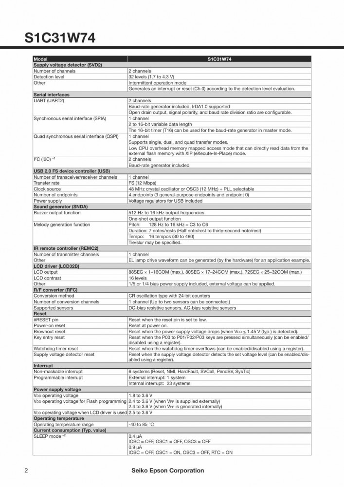 S1C31W74 datasheet page 2