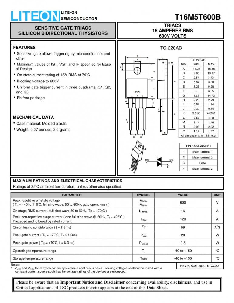 T16M5T600B datasheet page 1