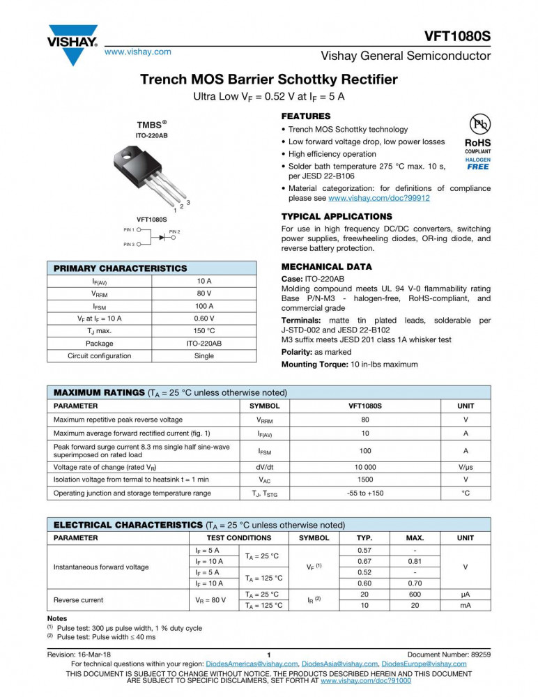VFT1080S datasheet page 1