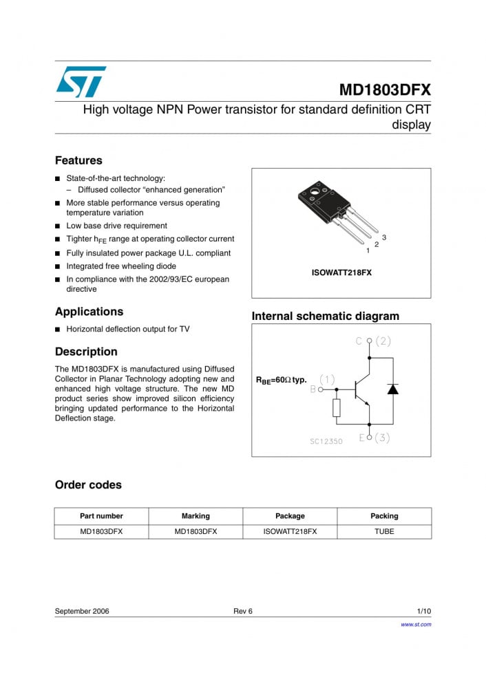 MD1803DFX datasheet page 1