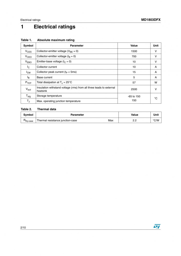 MD1803DFX datasheet page 2