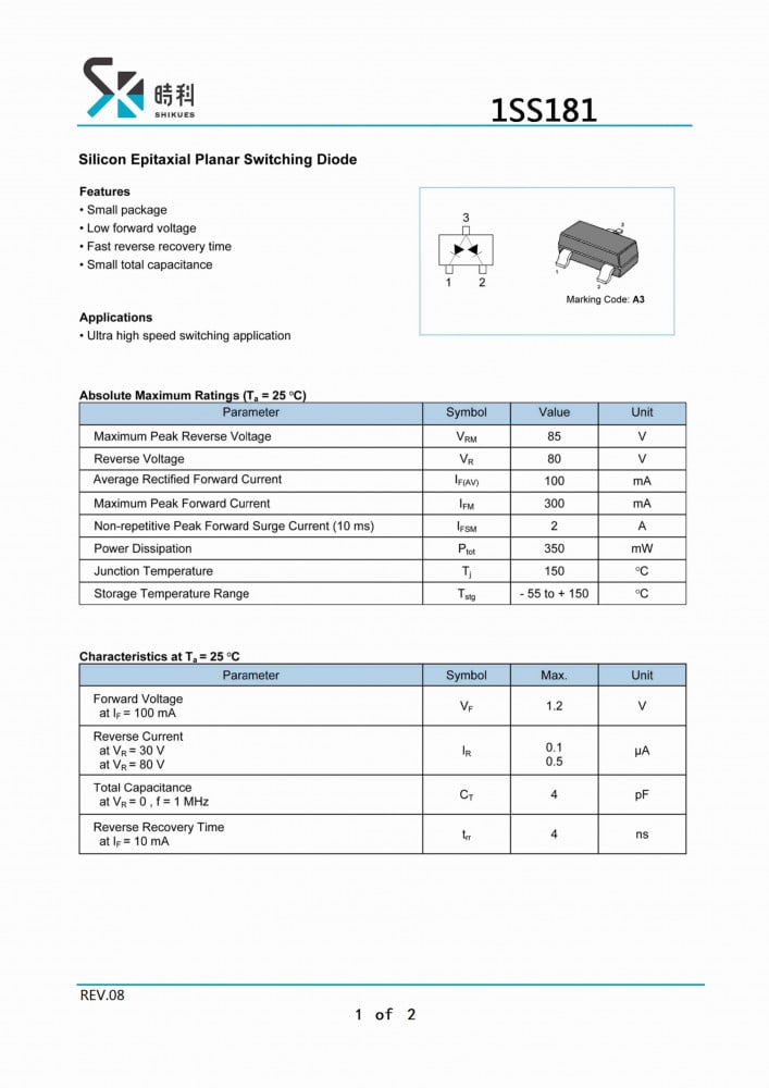 1SS181 technical document page 1