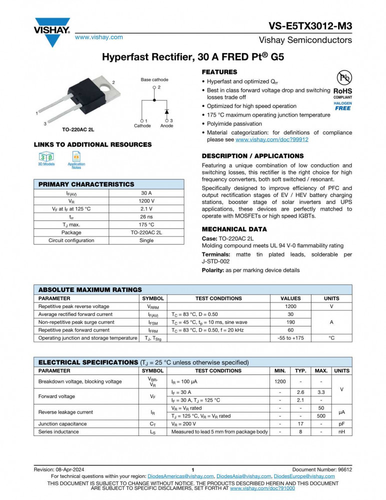 VS-E5TX3012-M3 datasheet page 1
