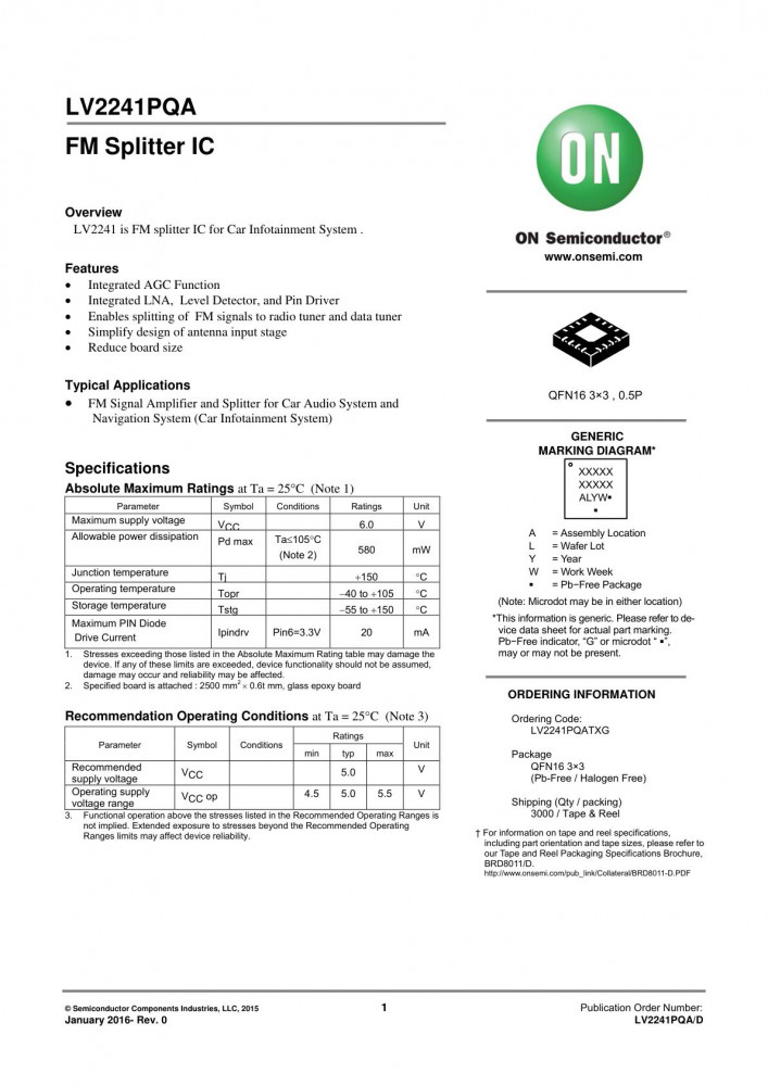 LV2241PQA datasheet page 1