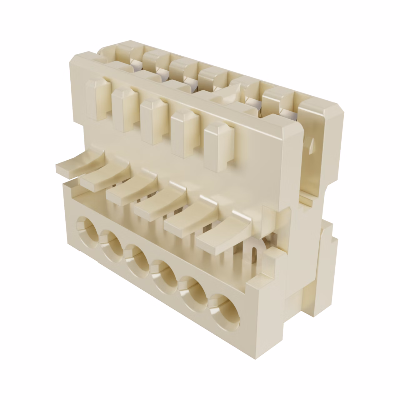 Appli-Mate RAST 2.5 Connector, 2.50mm Pitch, Female, 6 Circuits, Positions A and G Removed, Polarizing Rib Between 4/5, Locking Pips, 1 Slotted and 1 Open Endwall, Tin Plating for sale