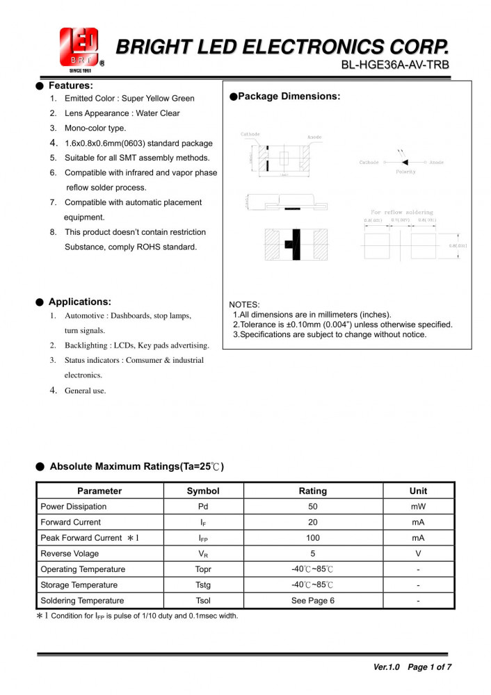 BL-HGE36A-AV-TRB datasheet page 1