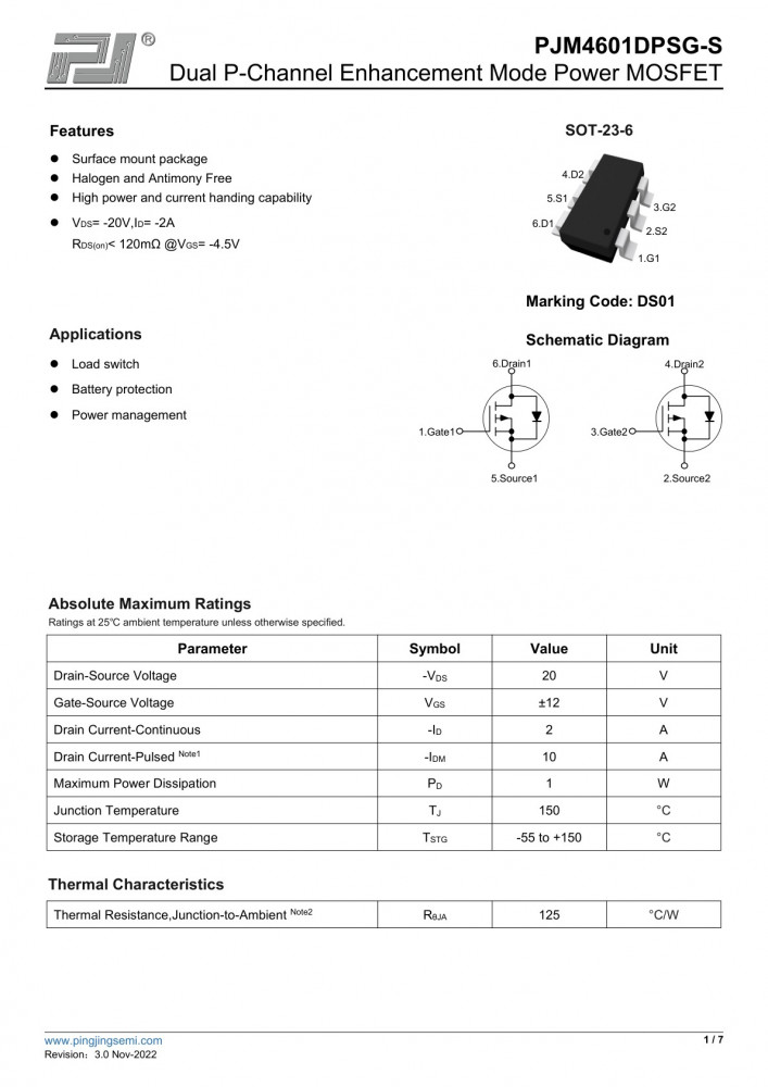 PJM4601DPSG-S datasheet page 1
