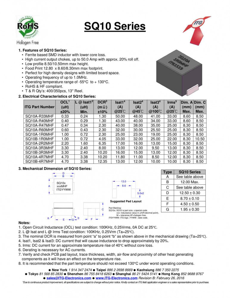 ITG SQ10 series datasheet page 1