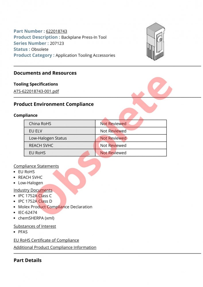Tooling specification document image, page 1