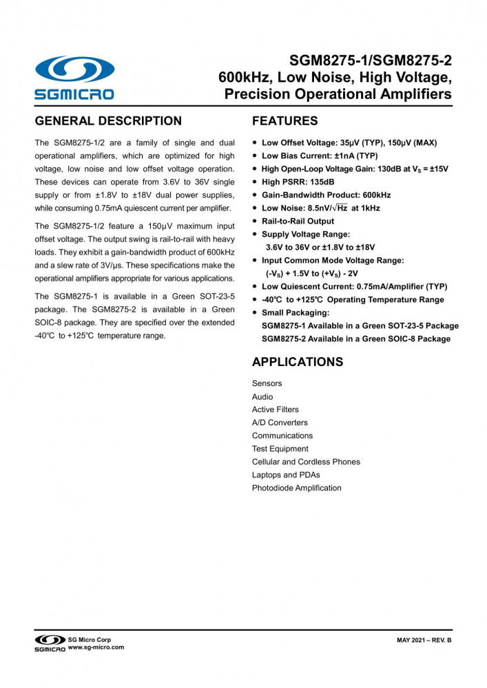 SGM8275 datasheet page 1