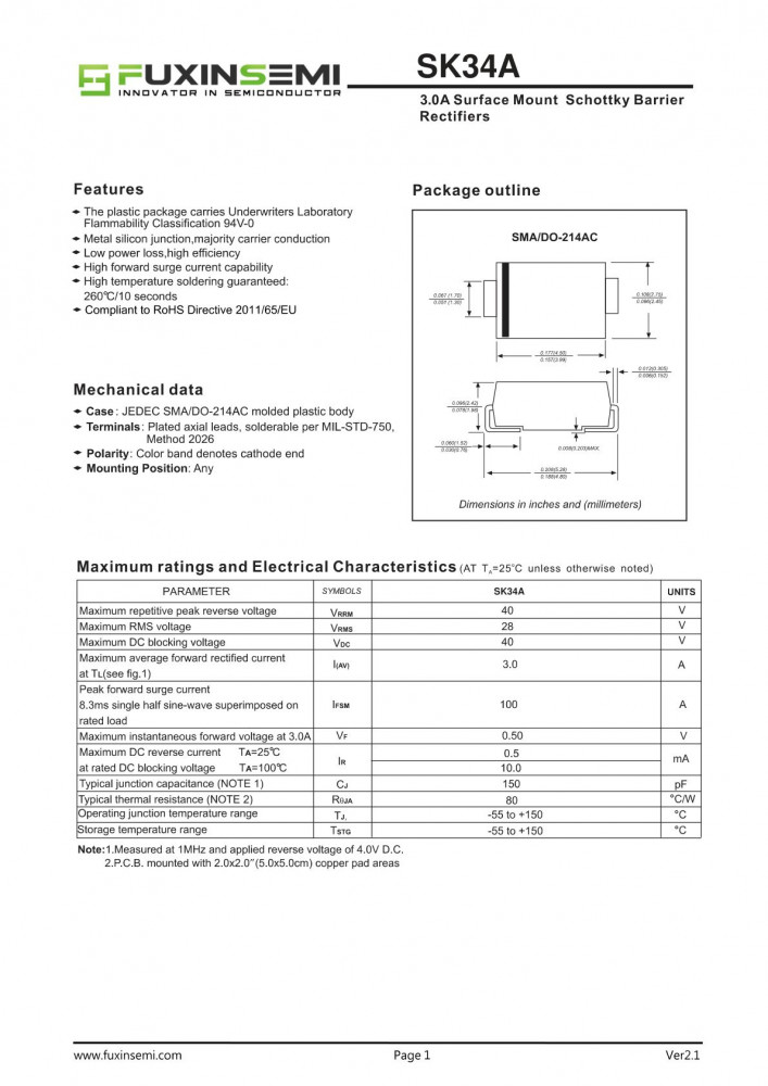 SK34A datasheet page 1