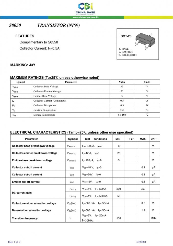 CBI S8050 datasheet page 1
