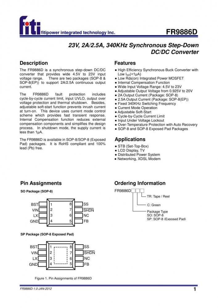 FR9886D datasheet page 1