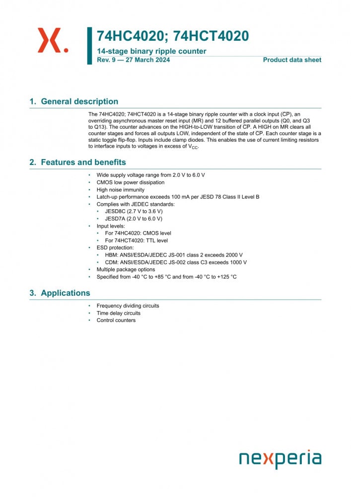 74HC4020 datasheet page 1