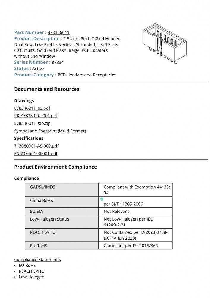 MOLEX 878346011 technical document page 1