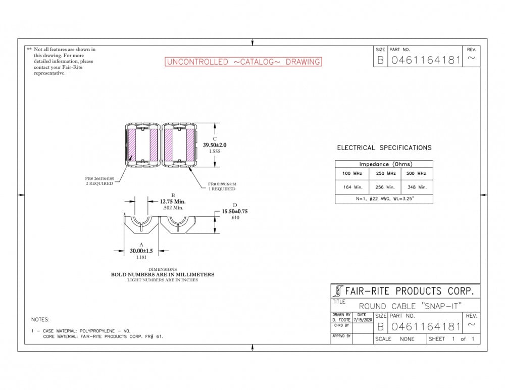 Fair-Rite 0461164181 technical drawing
