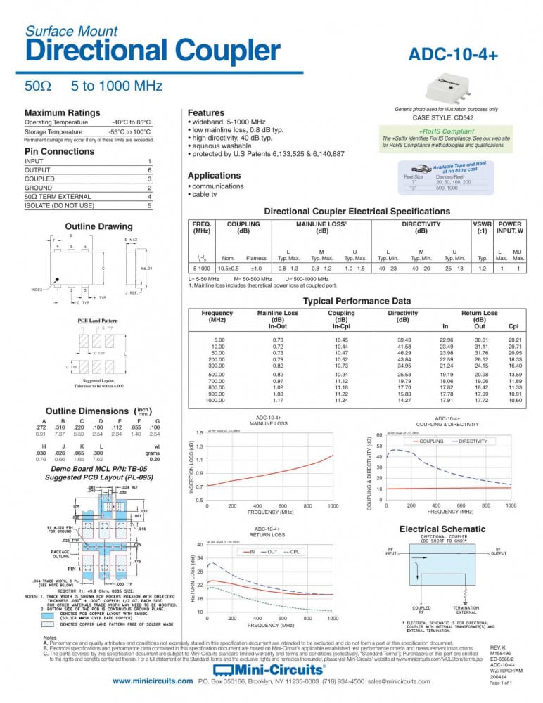Mini-Circuits ADC-10-4+ technical document page