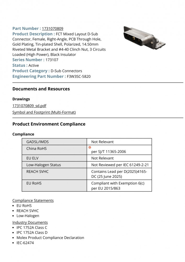 MOLEX 1731070809 drawing page 1