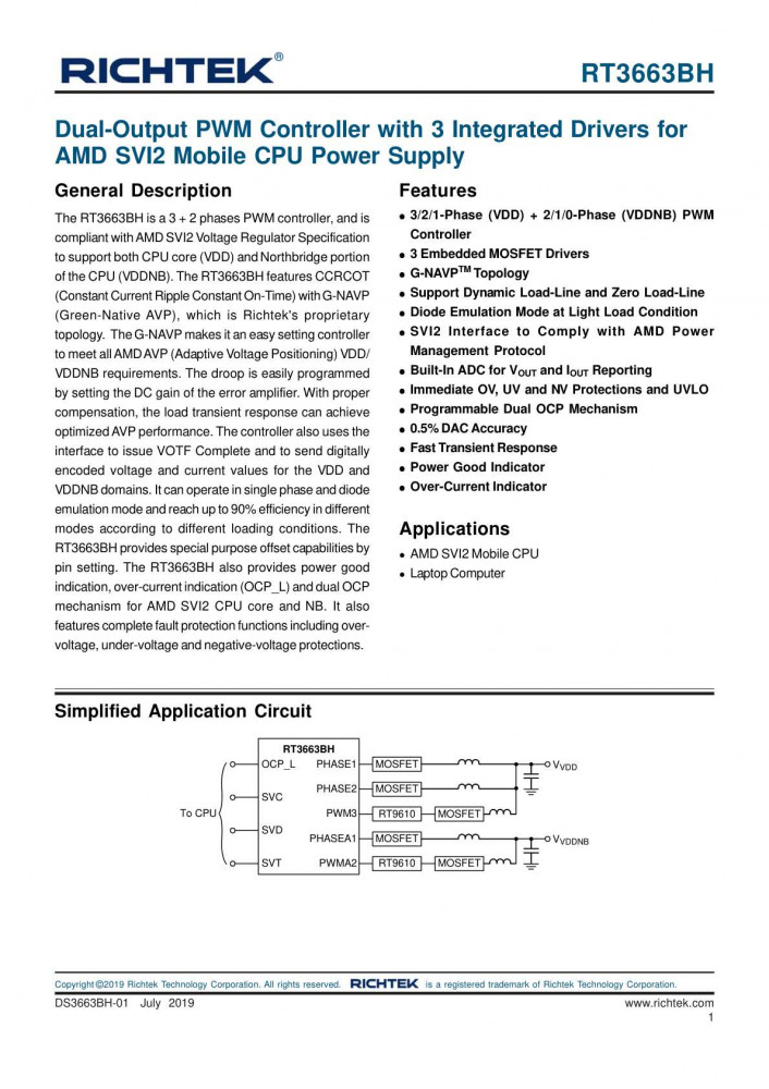 RT3663BH datasheet page 1