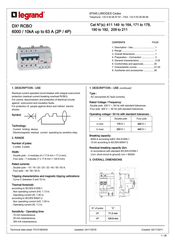 Legrand DX³ RCBO datasheet page 1