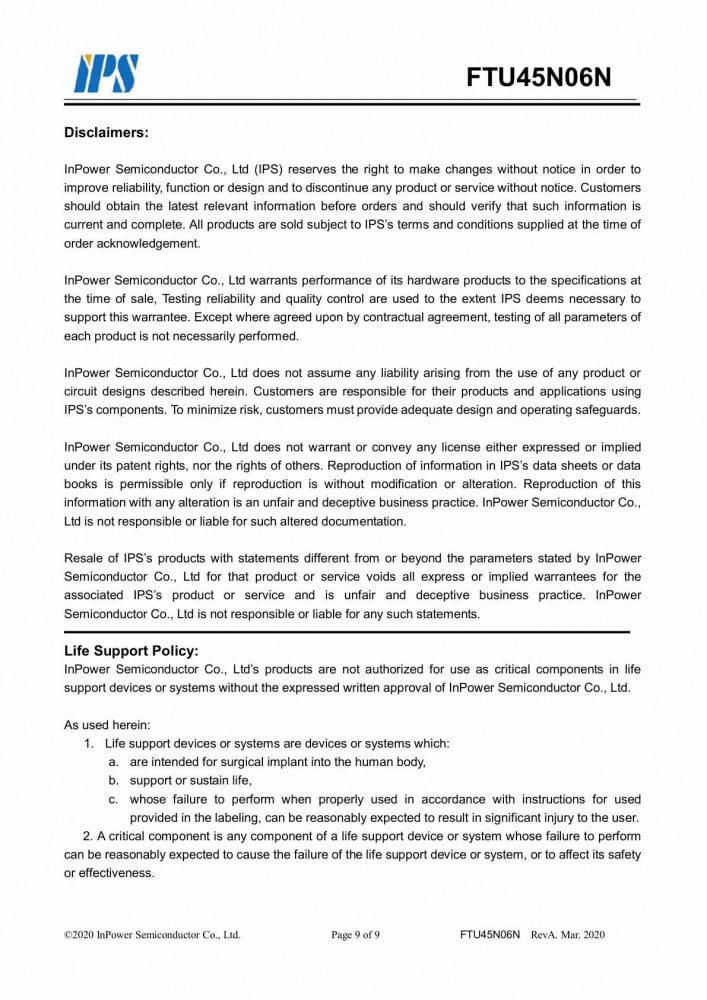 FTU45N06N datasheet page 9