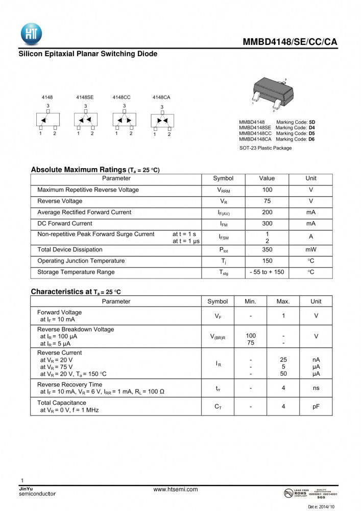 MMBD4148CC technical document page 1