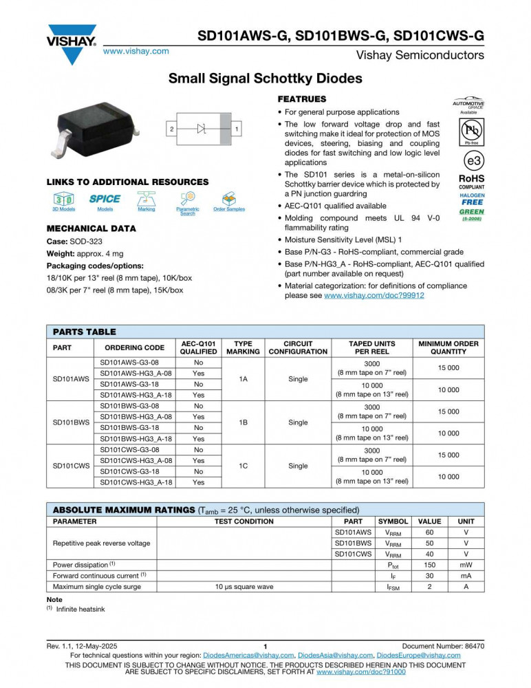 Vishay SD101 datasheet page 1
