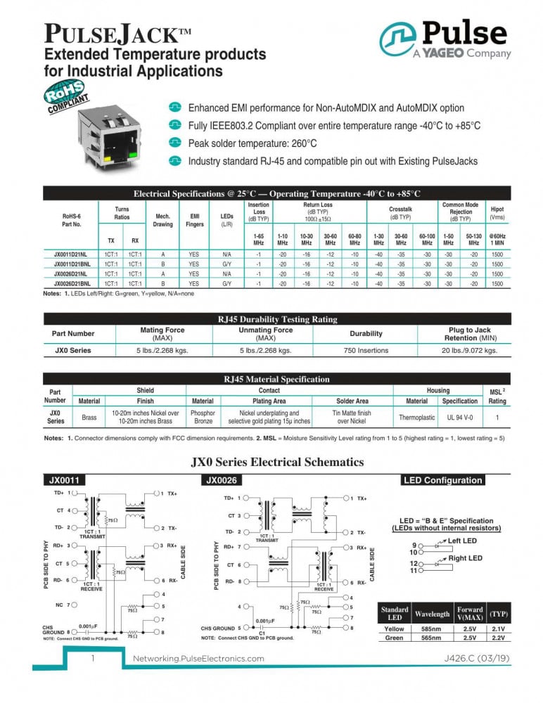 PULSE JX0011D21BNL datasheet page 1