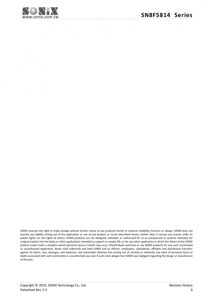 SN8F5814 datasheet page 6