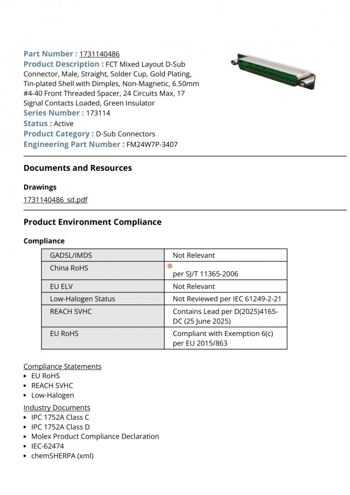 MOLEX 1731140486 technical document preview, page 1