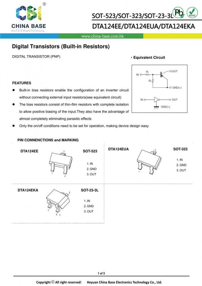 DTA124EUA datasheet page 1