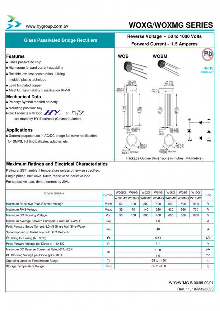 W06MG datasheet page 1