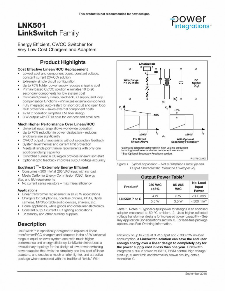 LNK501GN technical document page 1