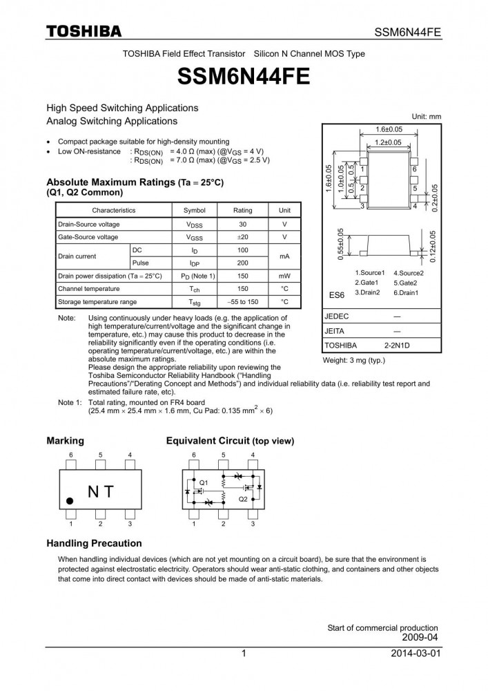 SSM6N44FE,LM datasheet page 1