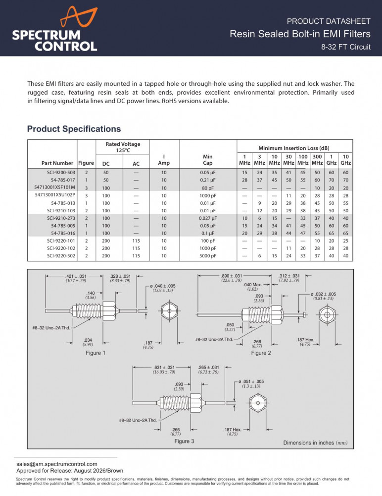 Spectrum Control EMI filter technical document page