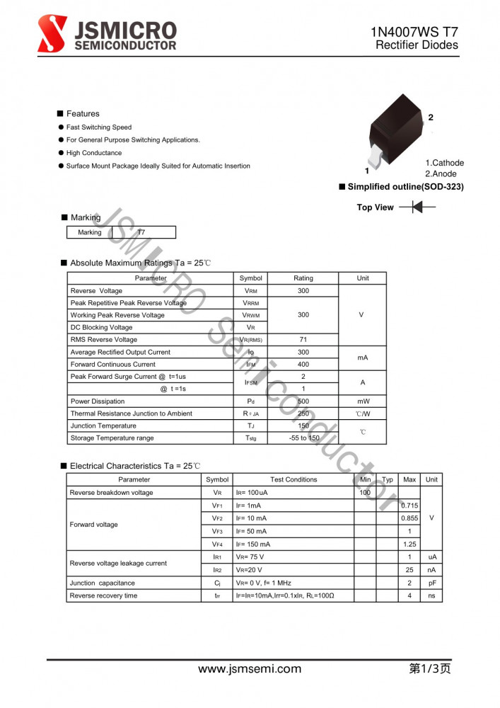 1N4007WS datasheet page 1