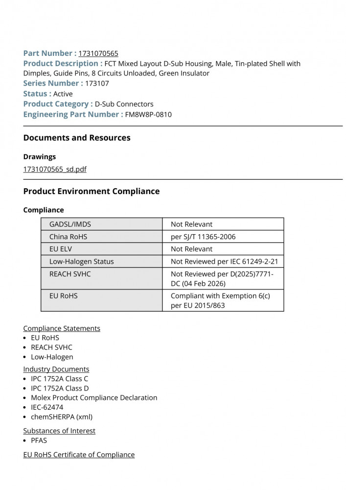 MOLEX 1731070565 drawing preview, page 1