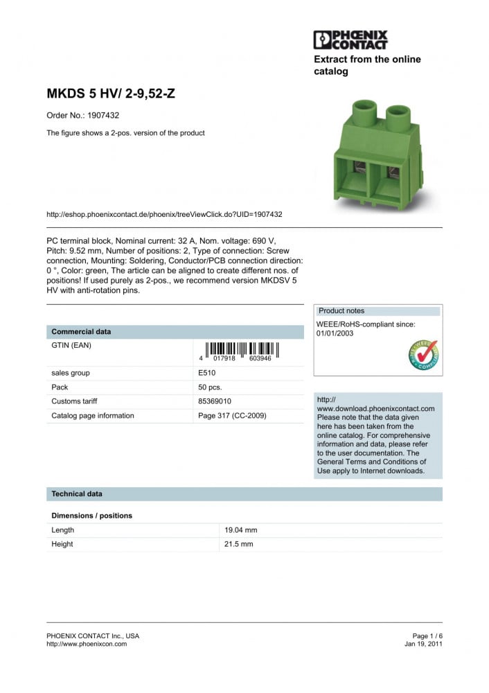 Phoenix Contact 1907432 technical document page 1