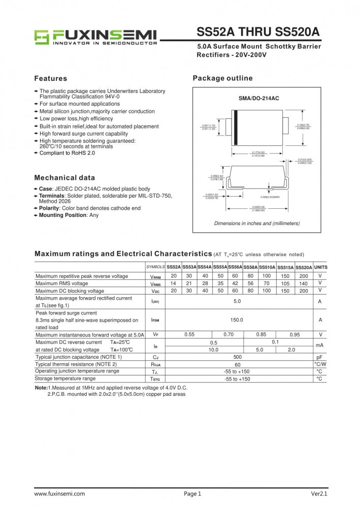SS56A datasheet page 1