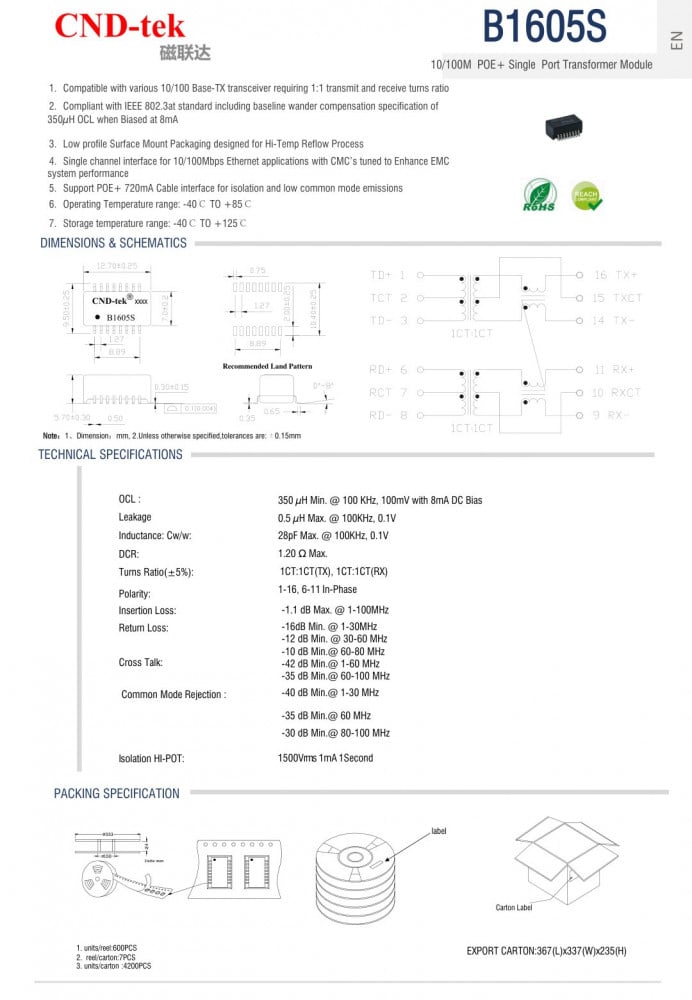 CND-tek B1605S datasheet page