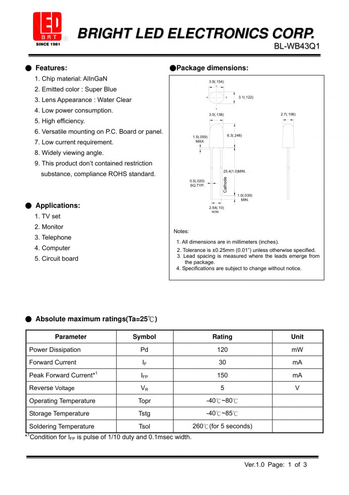 BL-WB43Q1 technical document page 1