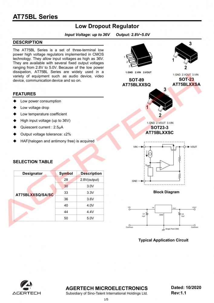 AT75BL33SQ datasheet page 1