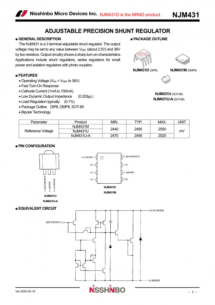 NJM431 technical document page 1